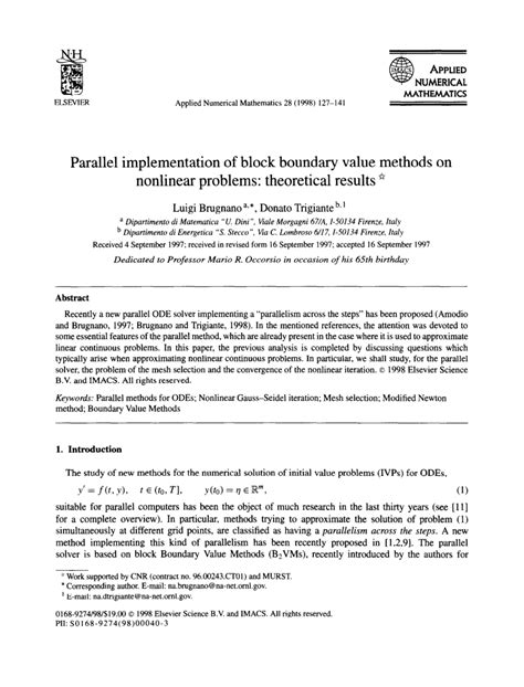 Pdf Parallel Implementation Of Block Boundary Value Methods On