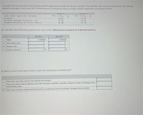 Solved Consider The Two Excess Return ﻿index Model