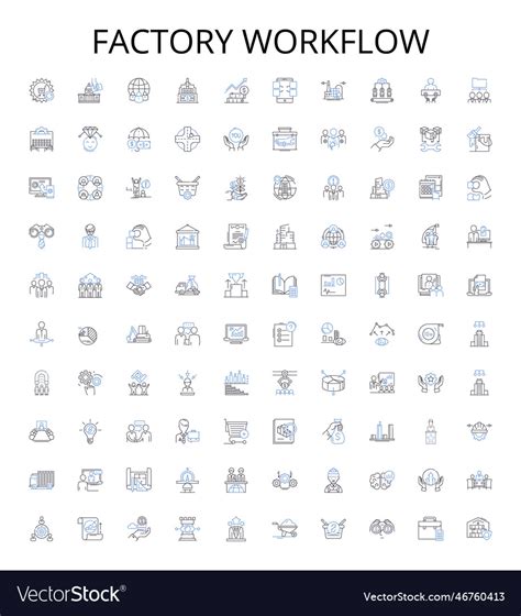Factory Workflow Outline Icons Collection Vector Image