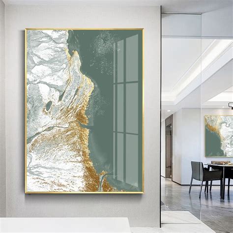 Printable Modern Abstract Green Gold Landscape Canvas Art Wall Art For