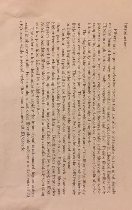 Solved Introduction Filters Are Frequency Selective