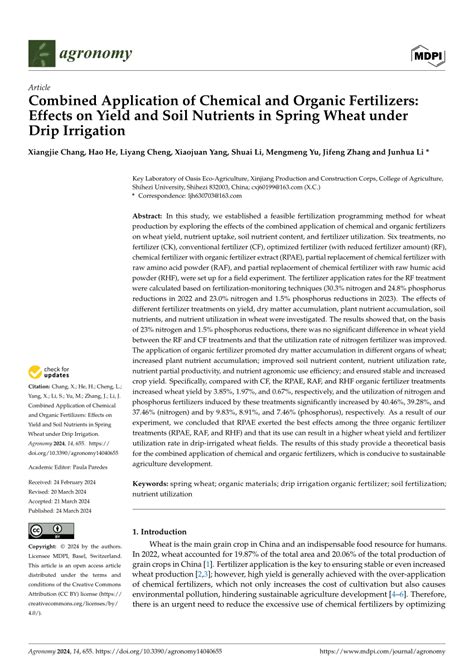 Pdf Combined Application Of Chemical And Organic Fertilizers Effects