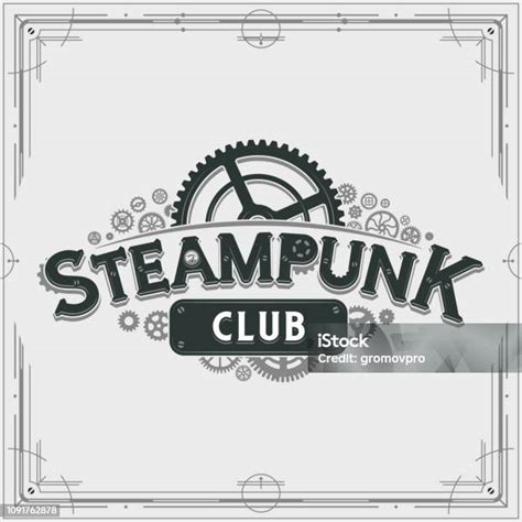 Steampunk 클럽 로고 디자인 빅토리아 시대 기어 기어 휘장 벡터 배너 또는 파티 초대에 대 한 좋은 밝은 배경에 포스터 스팀펑크에 대한 스톡 벡터 아트 및 기타