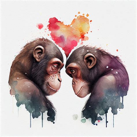 Lindo Mono O Pareja De Simios Enamorados De Corazones Ilustración De