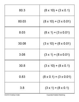Decimal Expanded Notation Matching By Christina S Creations TpT