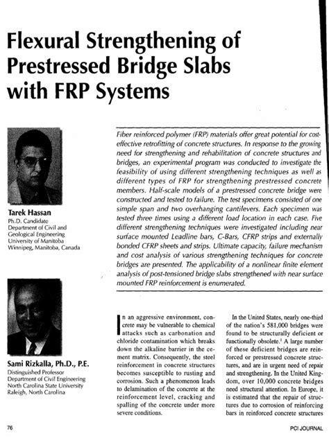 Flexural Strengthening Of Prestressed Slabs Using Frp Pdf Fibre Reinforced Plastic