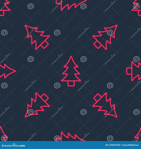 Red Line Tree Icon Isolated Seamless Pattern On Black Background