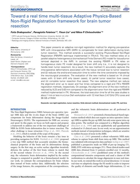 Pdf Towards A Real Time Multi Tissue Adaptive Physics Based Non Rigid Registration Framework