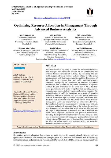 Pdf Optimizing Resource Allocation In Management Through Advanced Business Analytics