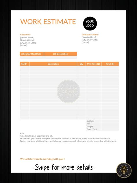 Job Work Estimate Template Printable PDF Word A4 Letter Etsy