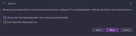 formerlyserializedas rename dialog doesn t offer adding attribute with ~auto add~ setting