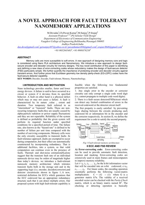 Pdf A Novel Approach For Fault Tolerant Nano Memory Applications