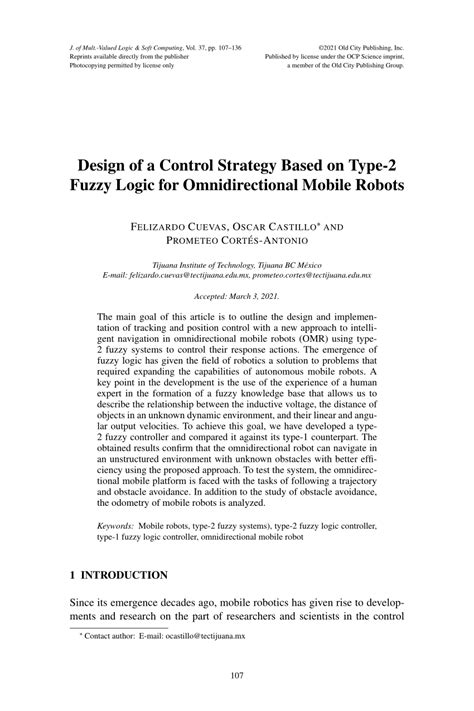 Pdf Design Of A Control Strategy Based On Type 2 Fuzzy Logic For