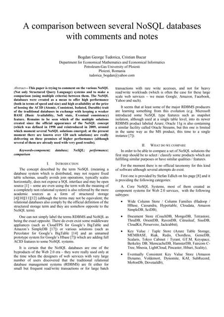 A Comparison Between Several No Sql Databases With Comments And Notes Pdf