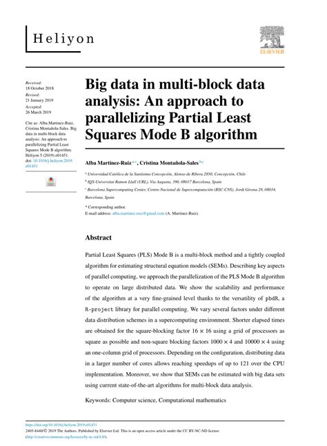 Pdf Big Data In Multi Block Data Analysis An Approach To Parallelizing Partial Least Squares