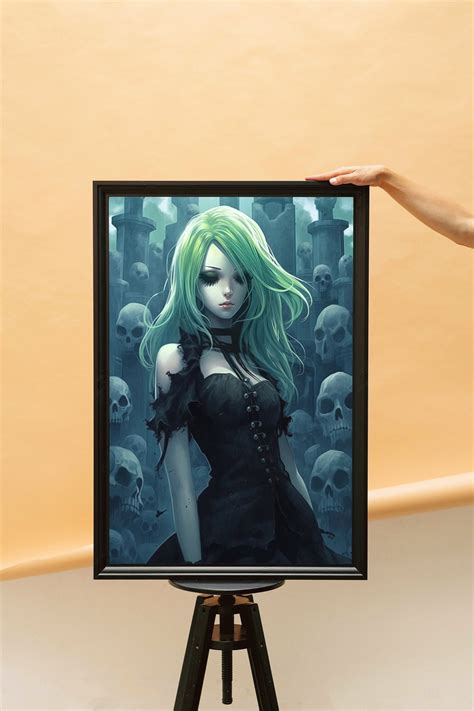 Anime Digital Art Printable Manga Poster Gothic Art Girl With Green