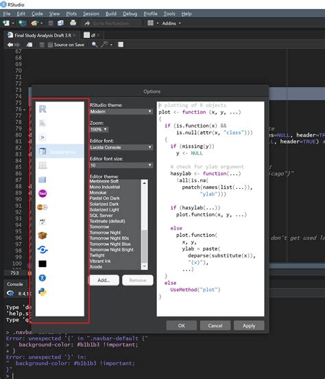 How To Change Background Color In Left Hand Panel In Global Options Rstudio Ide Posit Community