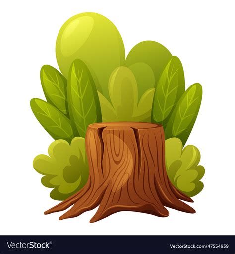 Stump Surrounded By Forest Bushes And Plants Vector Image