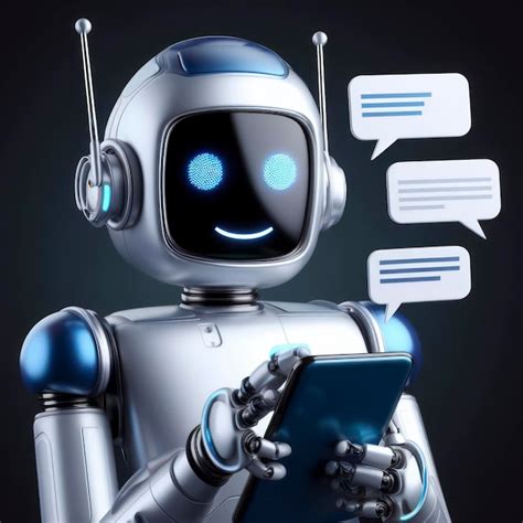 Premium Ai Image Smiling Robot With Mock Up Texts Bubbles And Messages Ai Generative