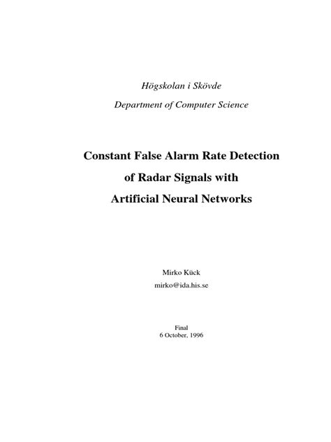 Constant False Alarm Rate Detection Of Radar Signals With Artificial