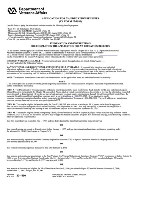 Fillable Va Form 22 1990 Application For Va Education Benefits