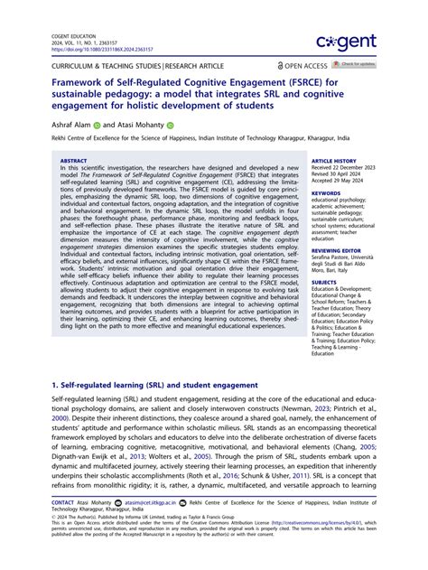 PDF Framework Of Self Regulated Cognitive Engagement FSRCE For Sustainable Pedagogy A Model