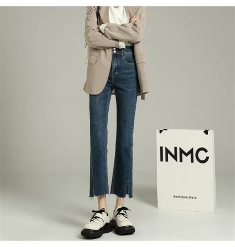 여성 겨울 청바지 2버튼 복고풍 와이드 부츠컷 기모 블랙진 연 청 브랜드 흑 고무줄 반바지 찢어진 통 진 티몬