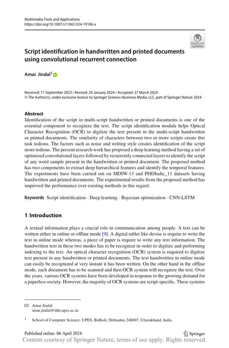 Script Identification In Handwritten And Printed Documents Using Convolutional Recurrent Connection