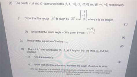 Solved A The Points A B And C Have Coordinates Chegg