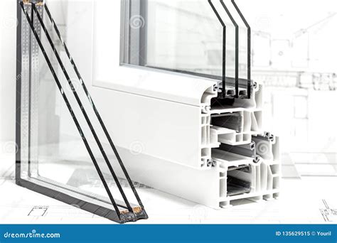 Pvc Windows Design Cross Section Triple Glazing Stock Image Image Of