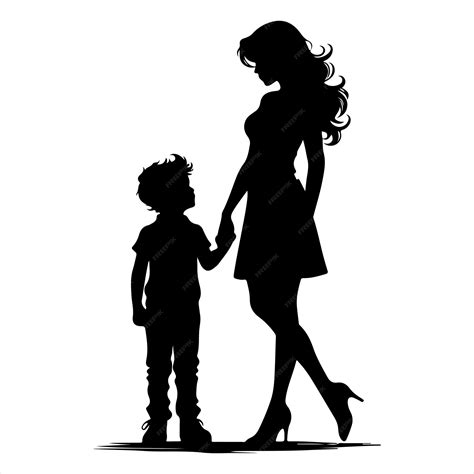 Ilustración De La Silueta De La Madre Y El Hijo Vector Premium