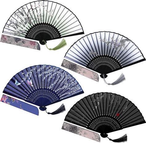 Hand Held Folding Fan 2 Pack Women Craft Silk Fan With Bamboo Frame