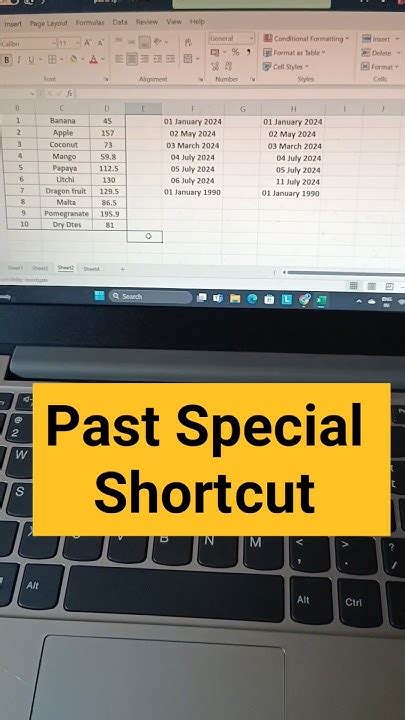 Past Special Shortcut In Excel Exceltips Shortvideo Youtube