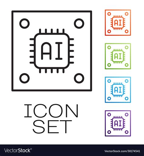 Black Line Computer Processor With Microcircuits Vector Image