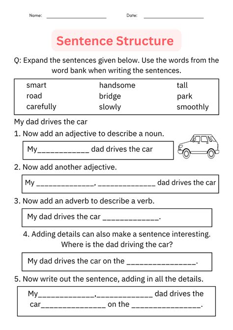 Writing Sentences Sentence Structure Worksheet Digital Worksheets Library