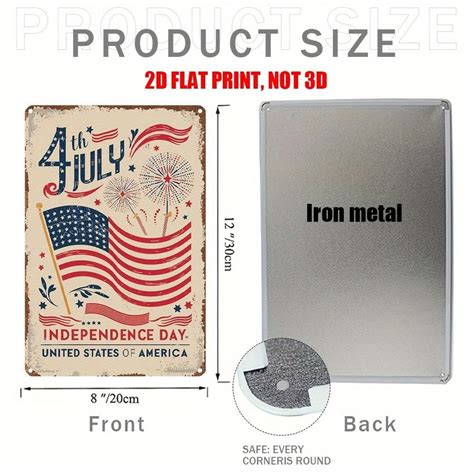Vintage Tin Sign July 04 American Flag Patriotic Metal Sign Man Cave