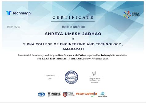Shreya Jadhao On Linkedin Datascience Python Certification Techmaghi Iith Learningjourney