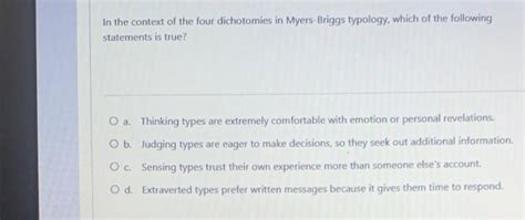 In The Context Of The Four Dichotomies In