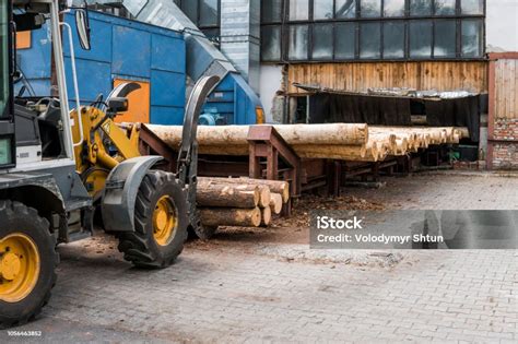 목재 가공 공장에서 지게차 트럭 잡고 나무 큰 로그 로더는 침 엽 수 로그에 로그 마당에 로그 트럭 하 역 목재 제재소에서의 처리 갈고리 발톱에 대한 스톡 사진 및 기타