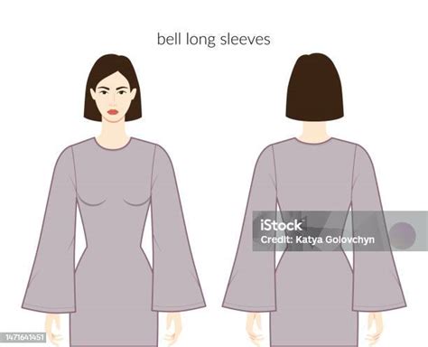 벨 소매 코넷 긴 길이 옷 드레스 탑 셔츠 테크니컬 패션 일러스트레이션에 몸에 맞는 숙녀 플랫 의류 템플릿 앞면 뒷면 여성 남성