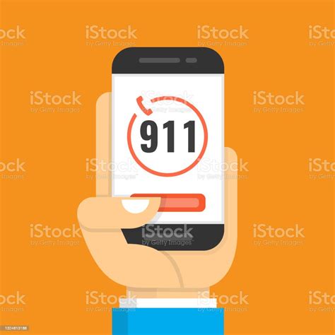 긴급 전화 911 개념 화면에 비상 번호 911휴대 전화를 들고 손 플랫 만화 스타일 벡터 그림입니다 1위에 대한 스톡 벡터 아트 및 기타 이미지 Istock