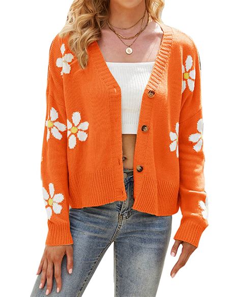 Alsol Lamesa Womens Floral Print Cardigan Sweater Loose Open Front