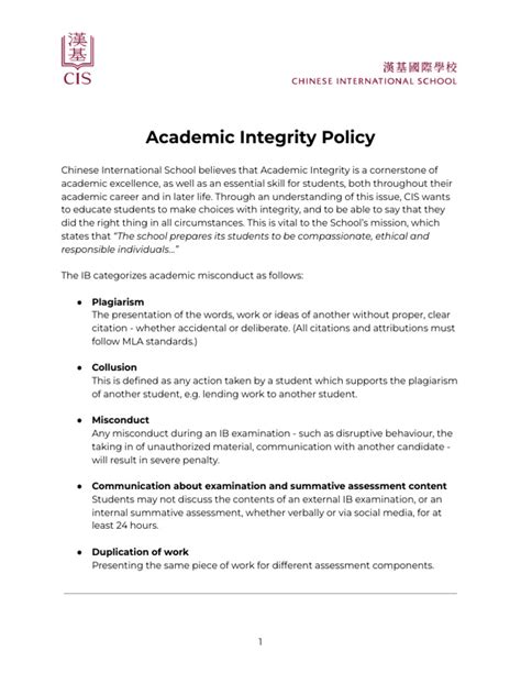 Cis Academic Integrity Policy 2023 2024 Pdf Plagiarism Teachers