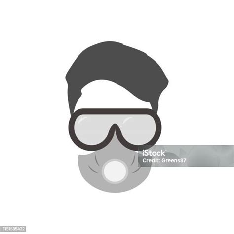 호흡 보호구와 안경에 있는 남자 보호 마스크 벡터 일러스트입니다 건강관리와 의술에 대한 스톡 벡터 아트 및 기타 이미지 건강관리와 의술 건강한 생활방식 기체 물리