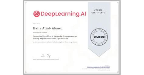 Hafiz Aftab Ahmed On Linkedin Completion Certificate For Improving Deep Neural Networks