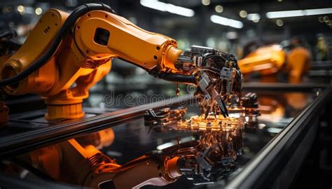 Robotic Arm In Factory Automated Machinery Working On Metal Production Generated By Ai Stock