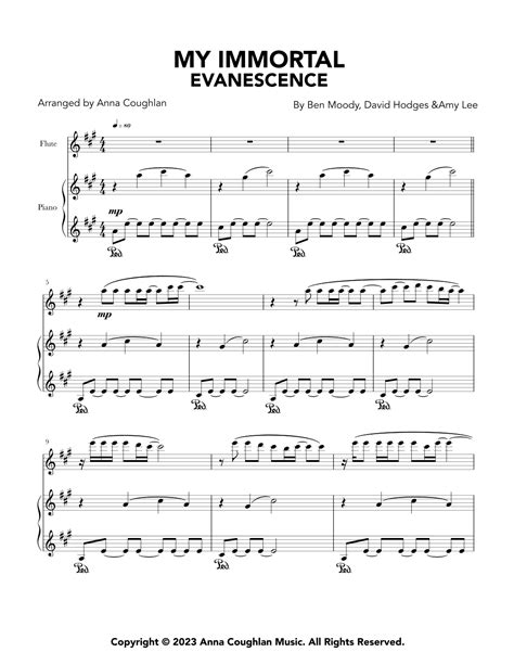 My Immortal Arr Anna Coughlan By Evanescence Sheet Music For Flute