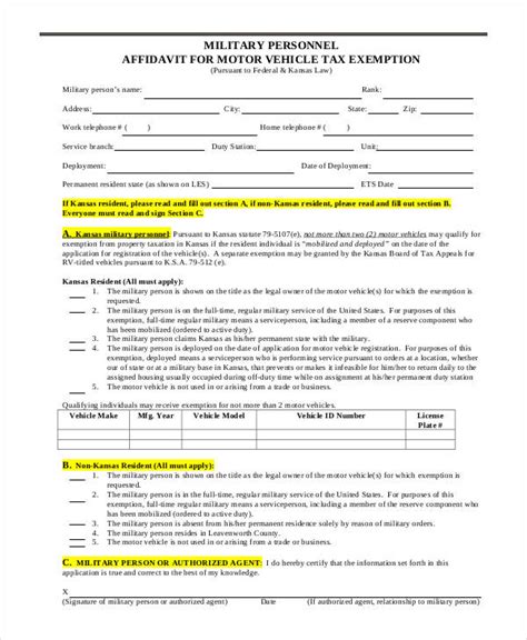 Military Affidavit Form