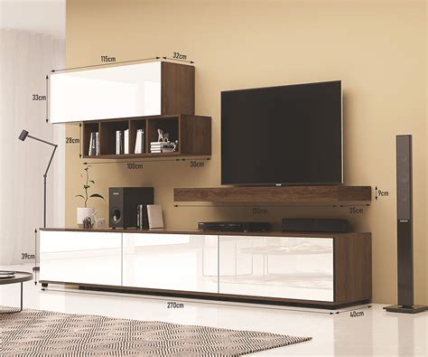 Модулни секция за хол Mdf Бяло гланц Дъб марон Примо Мебели Венус