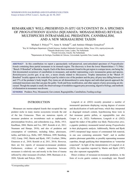 Pdf Remarkably Well Preserved In Situ Gut Content In A Specimen Of Prognathodon Kianda